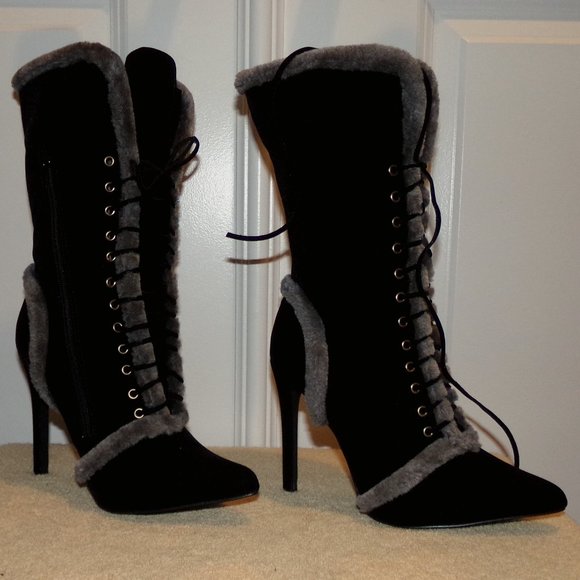 Paper Fox | Shoes | Black Grey 3 Heel Boots | Poshmark